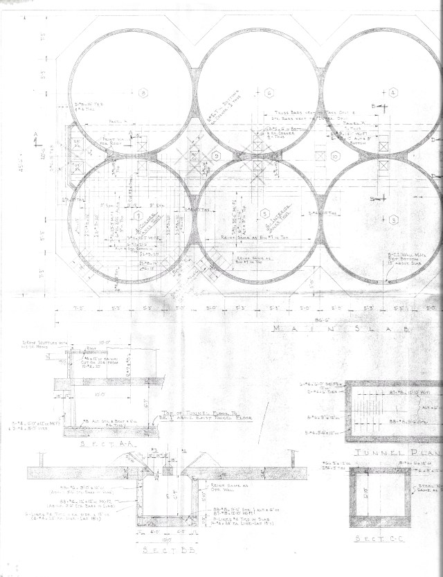 Blue-line drawings for a main slab and tunnel with breakout details for ...
