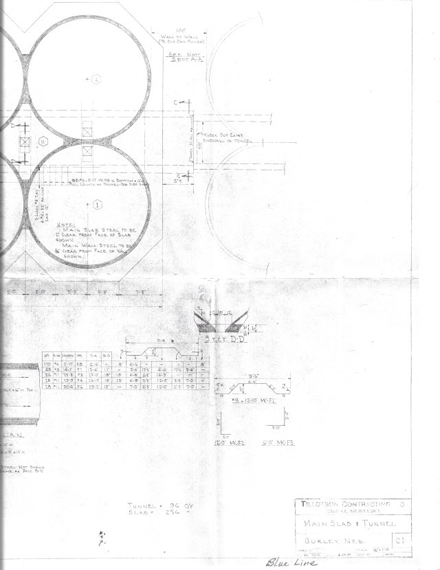Blue-line drawings for a main slab and tunnel with breakout details for ...