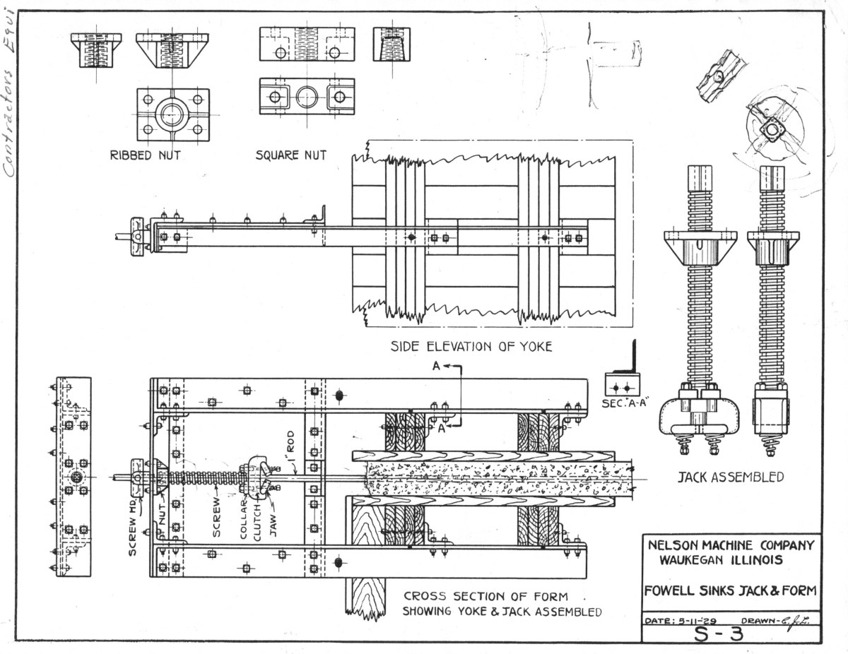 Basis of slip-forming: Screw jacks and yokes are depicted in these ...